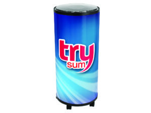 Round coolers with custom printed graphics for events & retail use