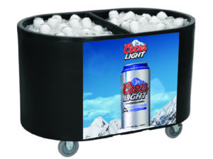 Round coolers with custom printed graphics for events & retail use